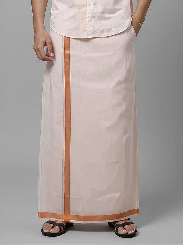 Men Tissue Readymade Single Layer Copper Dhoti with Jari Border – Viveagham