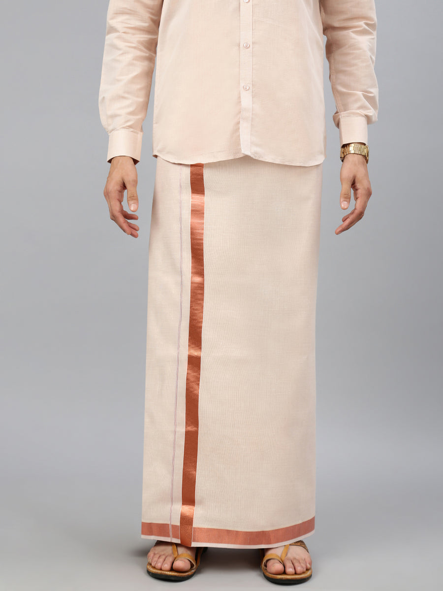 Men Tissue Single Layer Copper Dhoti with Jari Border – Viveagham