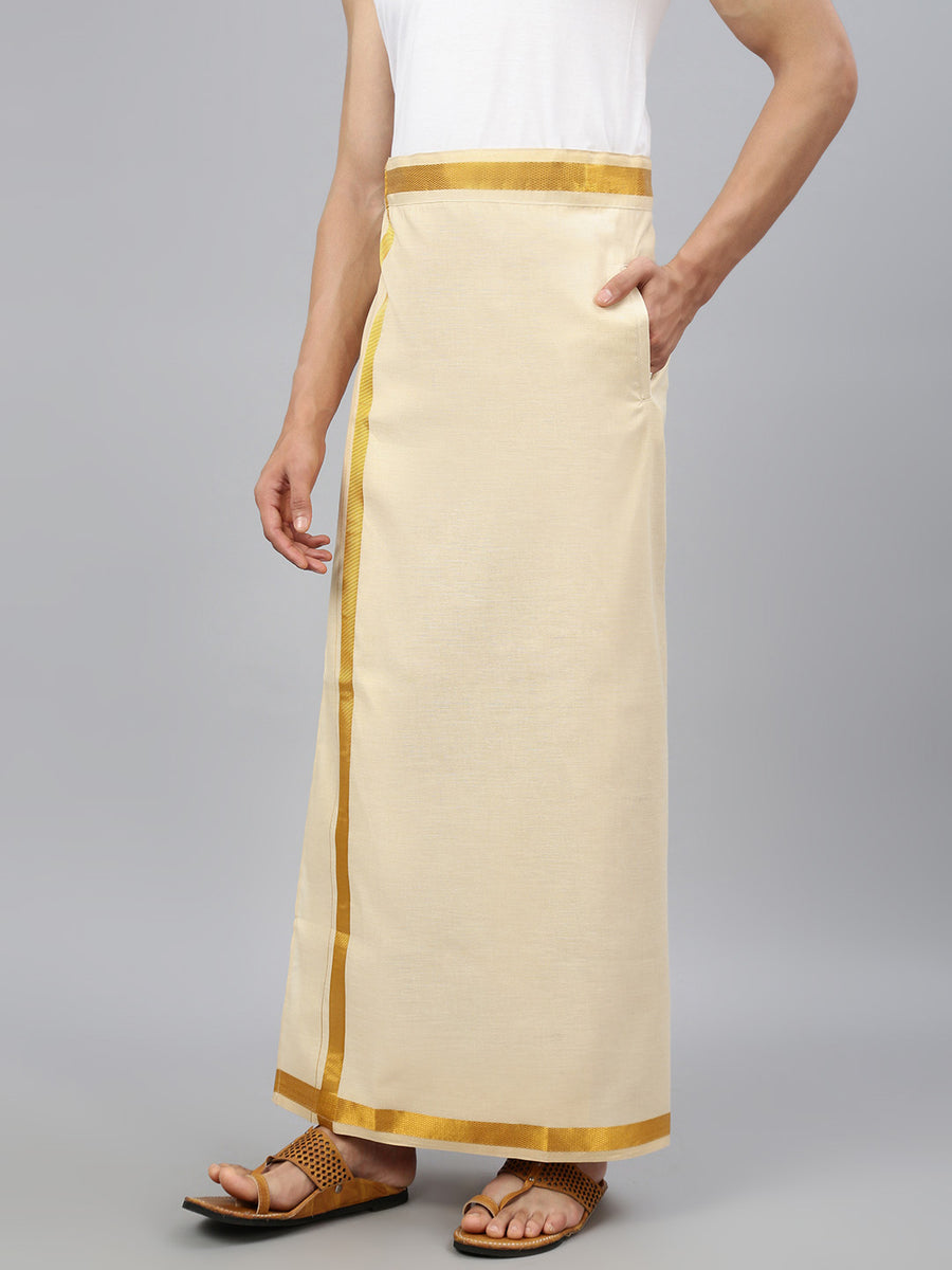 Men Tissue Readymade Single Layer Gold Dhoti with Jari Border – Viveagham